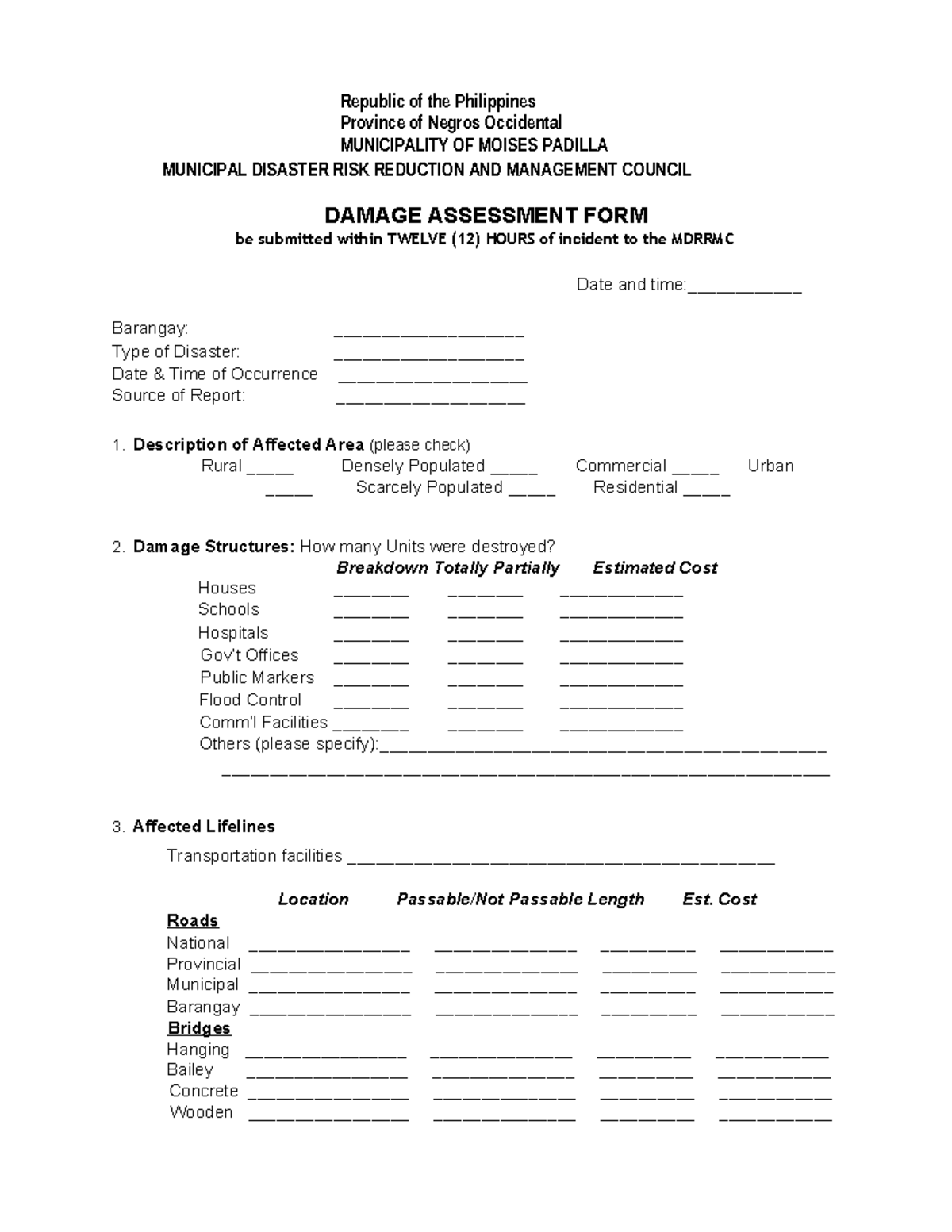 Damage- Assessment-FORM - Republic of the Philippines Province of ...