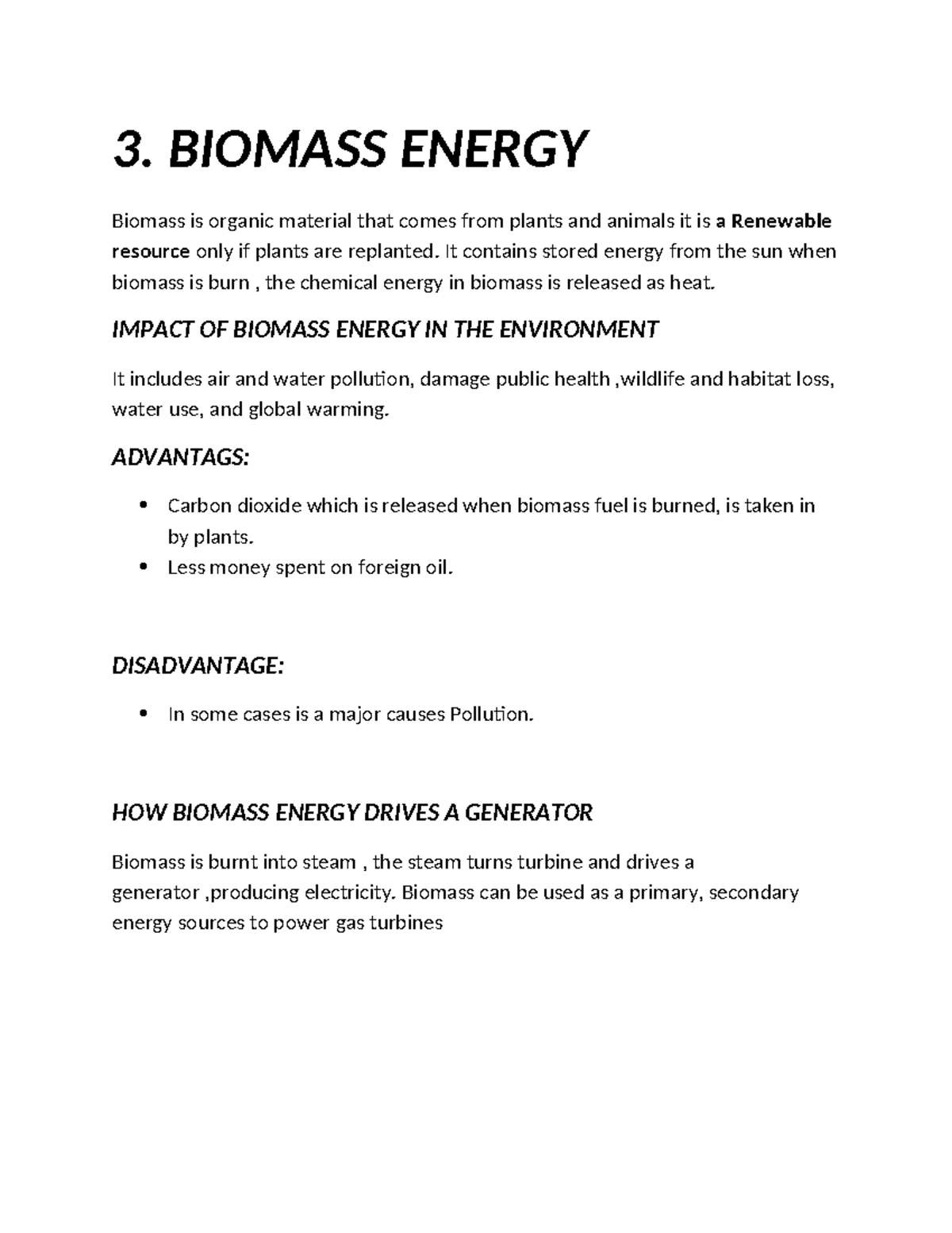 BIOMASS ENERGY (Lecture Slides): Environmental Impact & Generator Use ...