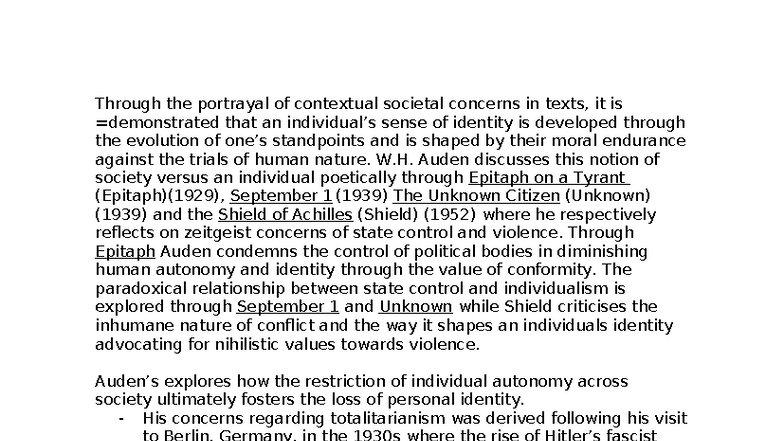 Auden's Exploration of Identity and Totalitarianism in Poetry (ENG101 ...