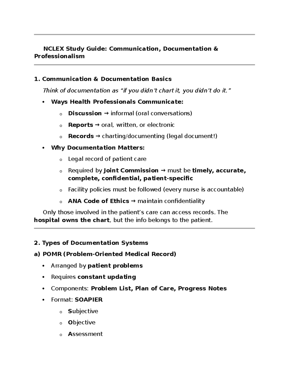 NCLEX Study Guide: Communication & Documentation Essentials (NUR 121) - Studocu