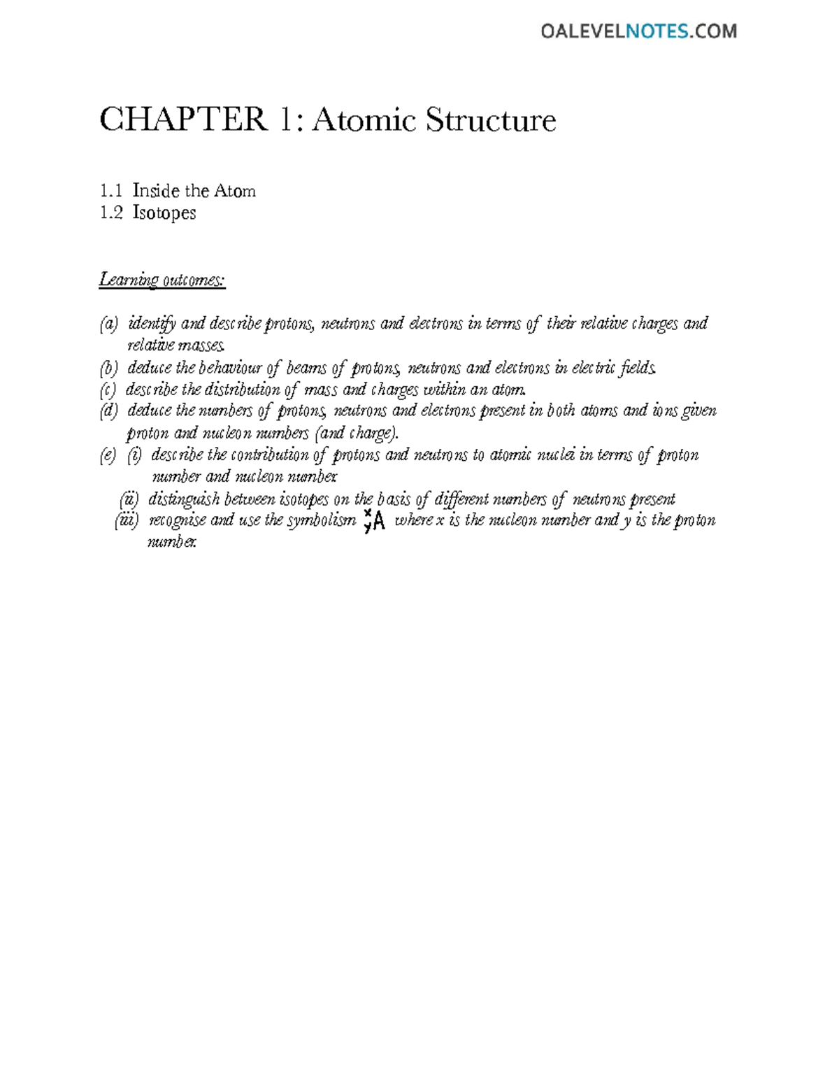 Chemistry Revision Notes: Atomic Structure & Isotopes (CHEM 101) - Studocu