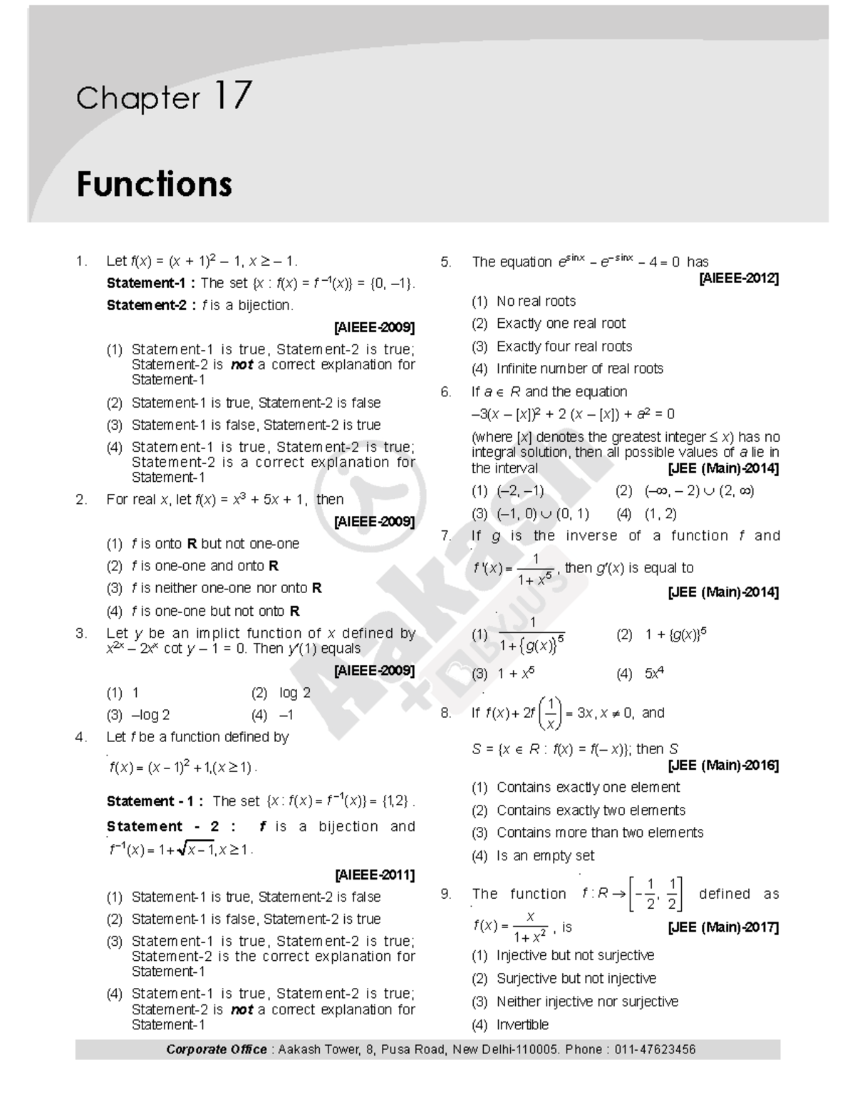 M Ch-17 Functions - JEE (Main) Final Exam Notes - Studocu
