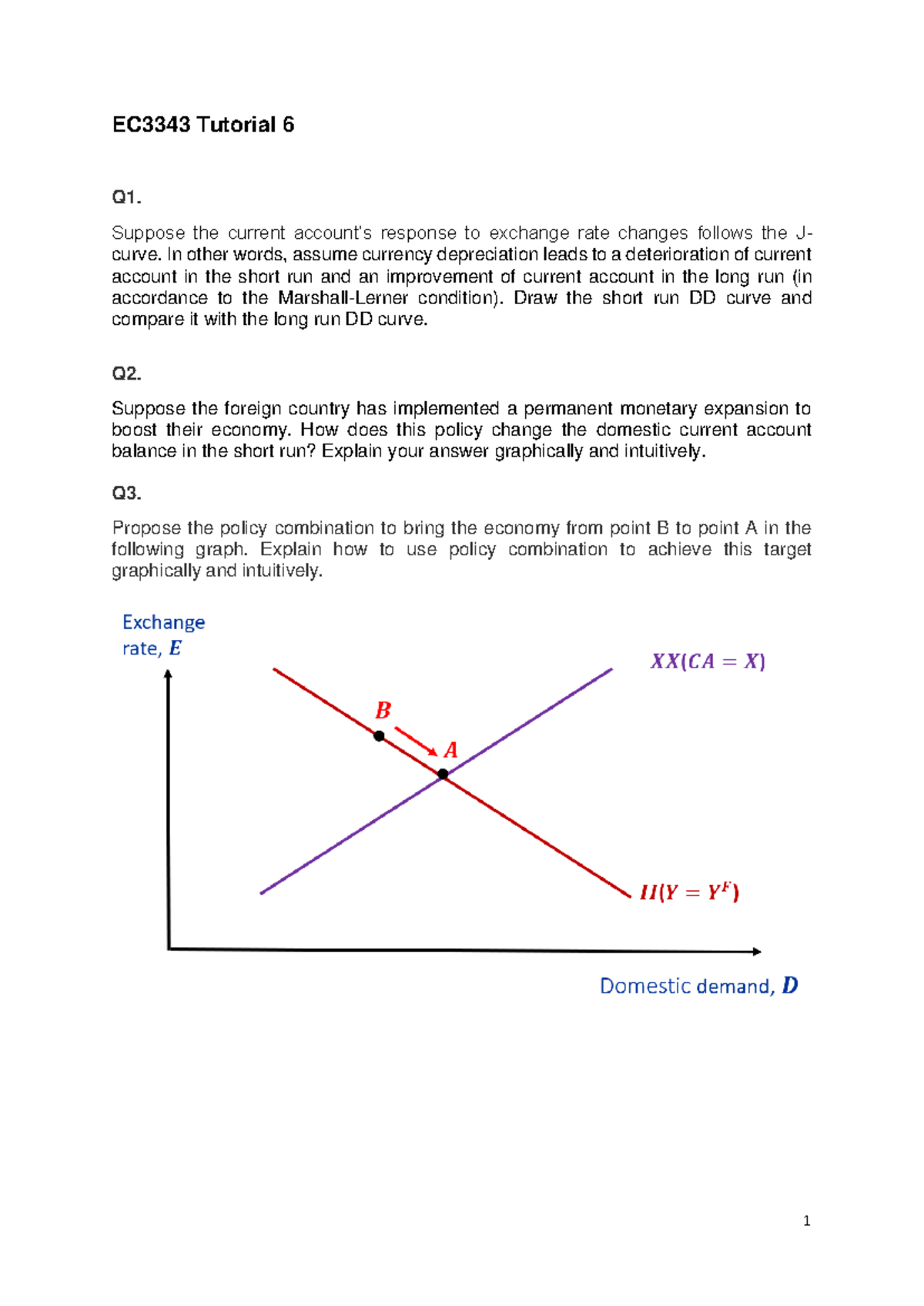 EC3343 Tutorial 6: Current Account Dynamics & Policy Analysis - Studocu