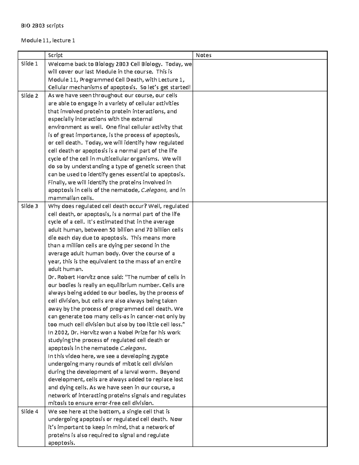 Bio 2B03 module 11 lecture 1 script - BIO 2B03 scripts Module 11 ...