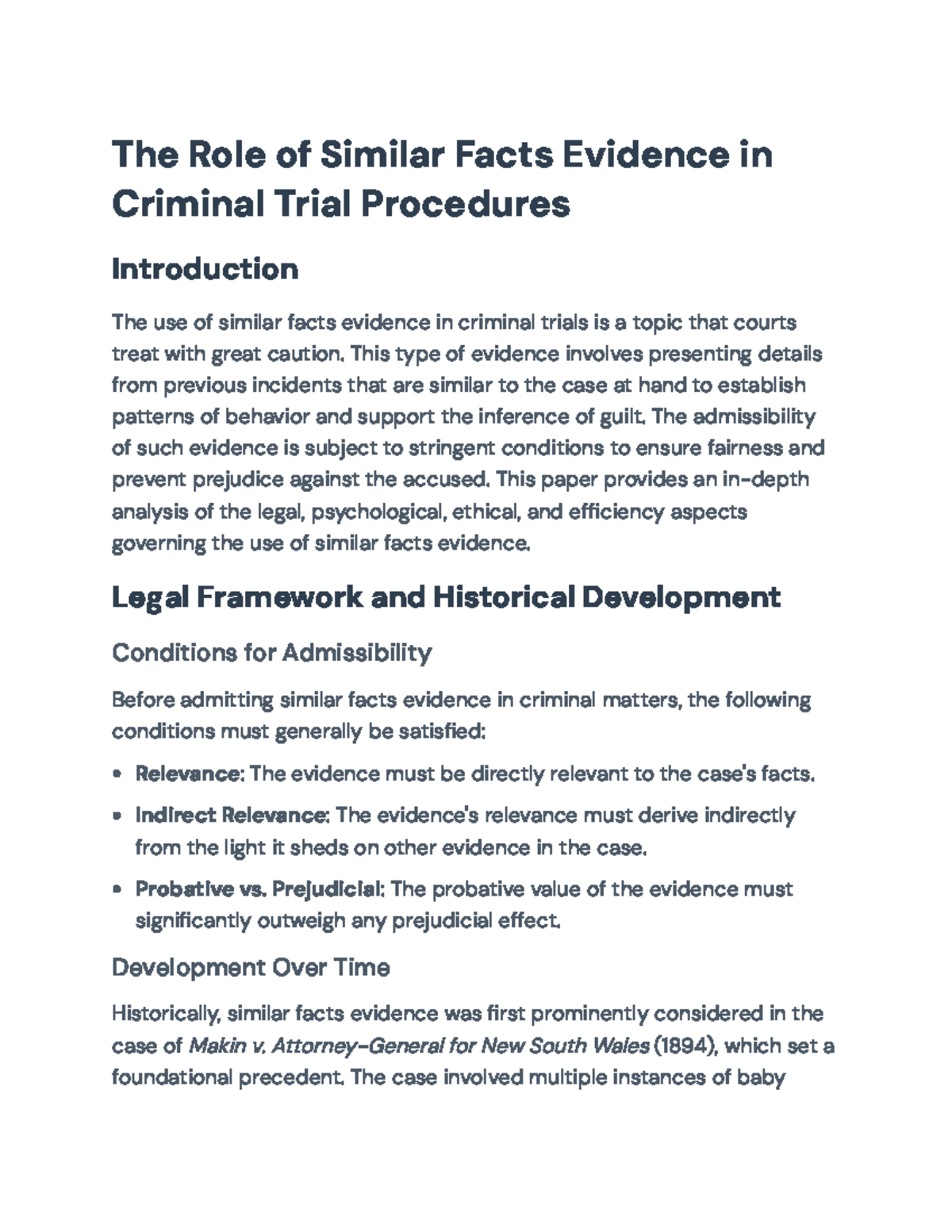The Role of Similar Facts Evidence in Criminal Trial Procedures - The ...