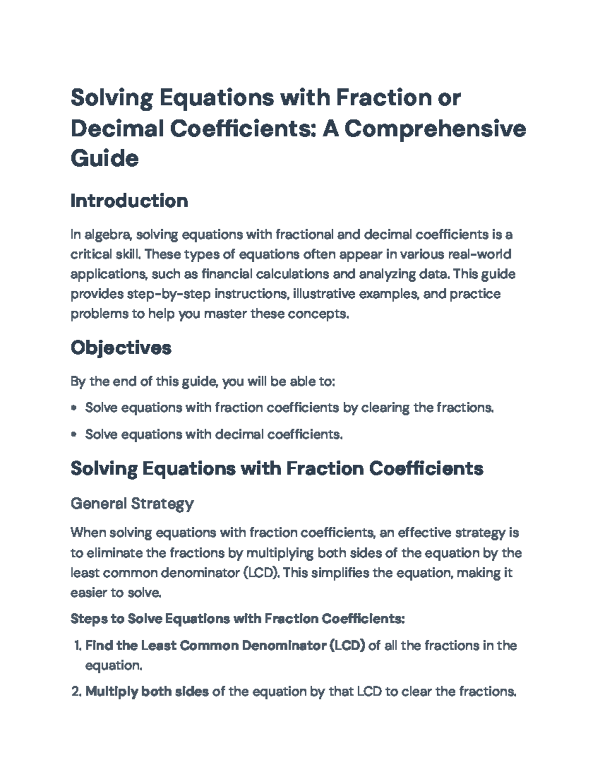 Solving Equations with Fraction and Decimal Coefficients: A Guide ...