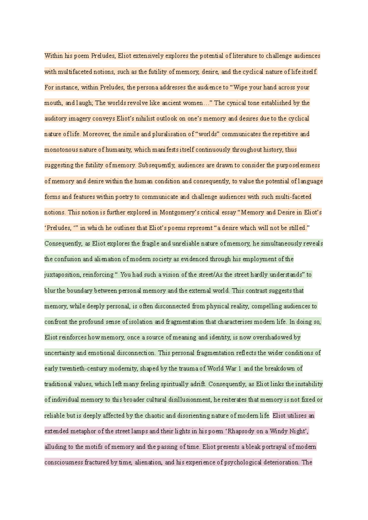 ENG 201: Collaborative Memory Analysis in Eliot's Preludes and Rhapsody ...