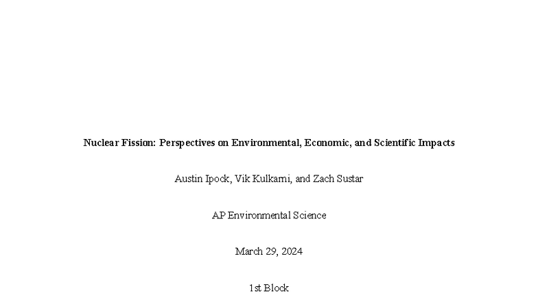 AP Environmental Science: Nuclear Fission Lab Report on Environmental ...