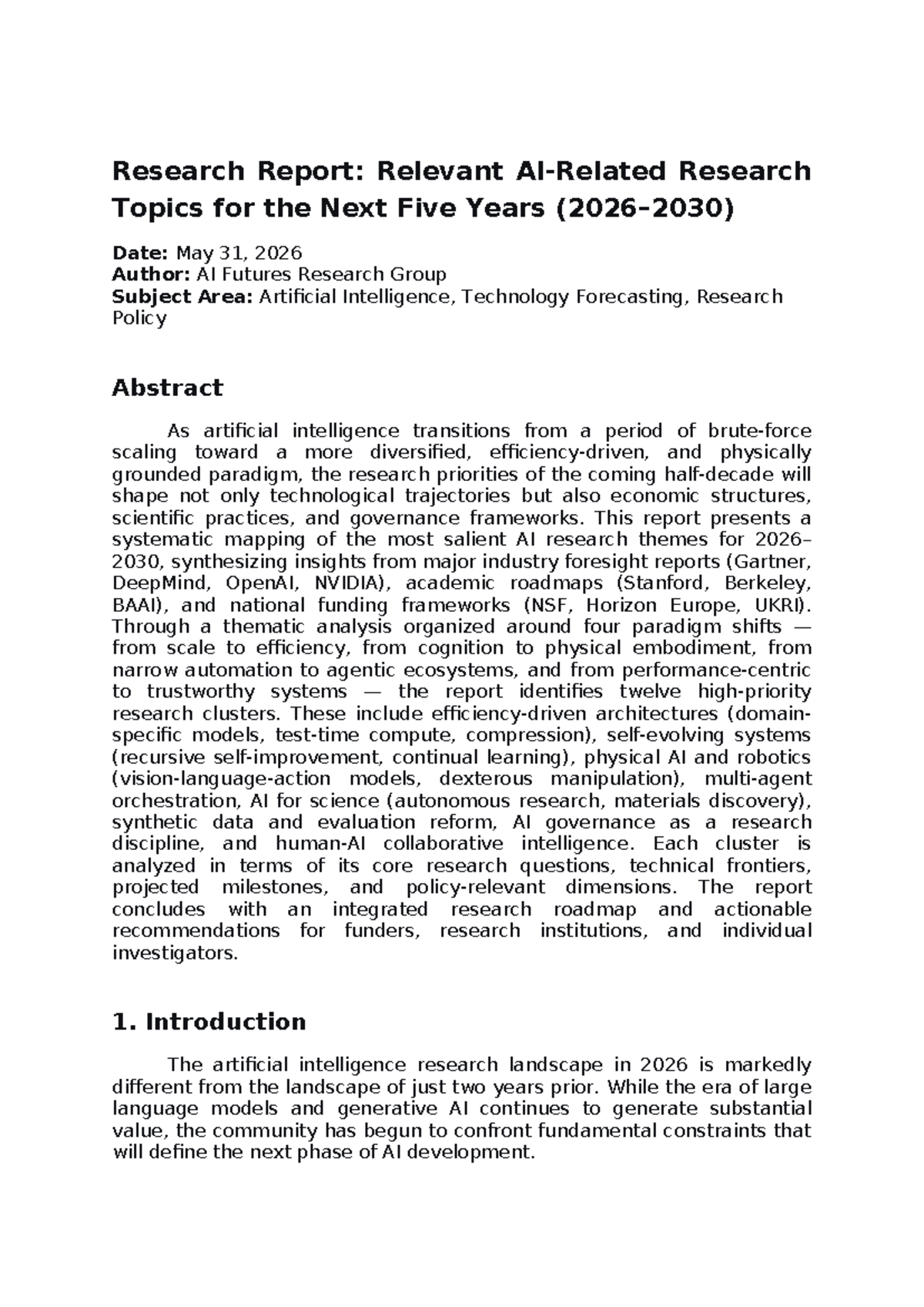 Research Report: Relevant AI Research Topics for 2026-2030 - Studocu