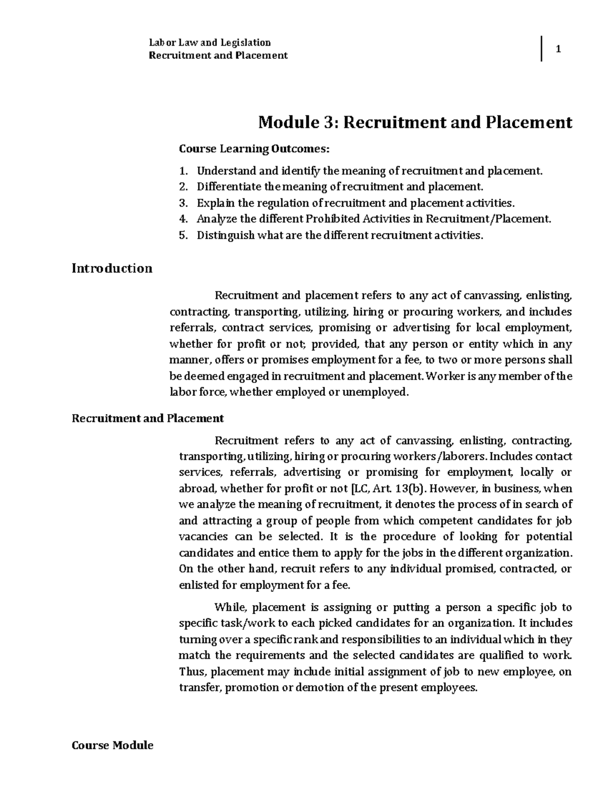 W4 Module 3: Understanding Recruitment and Placement Essentials - Studocu