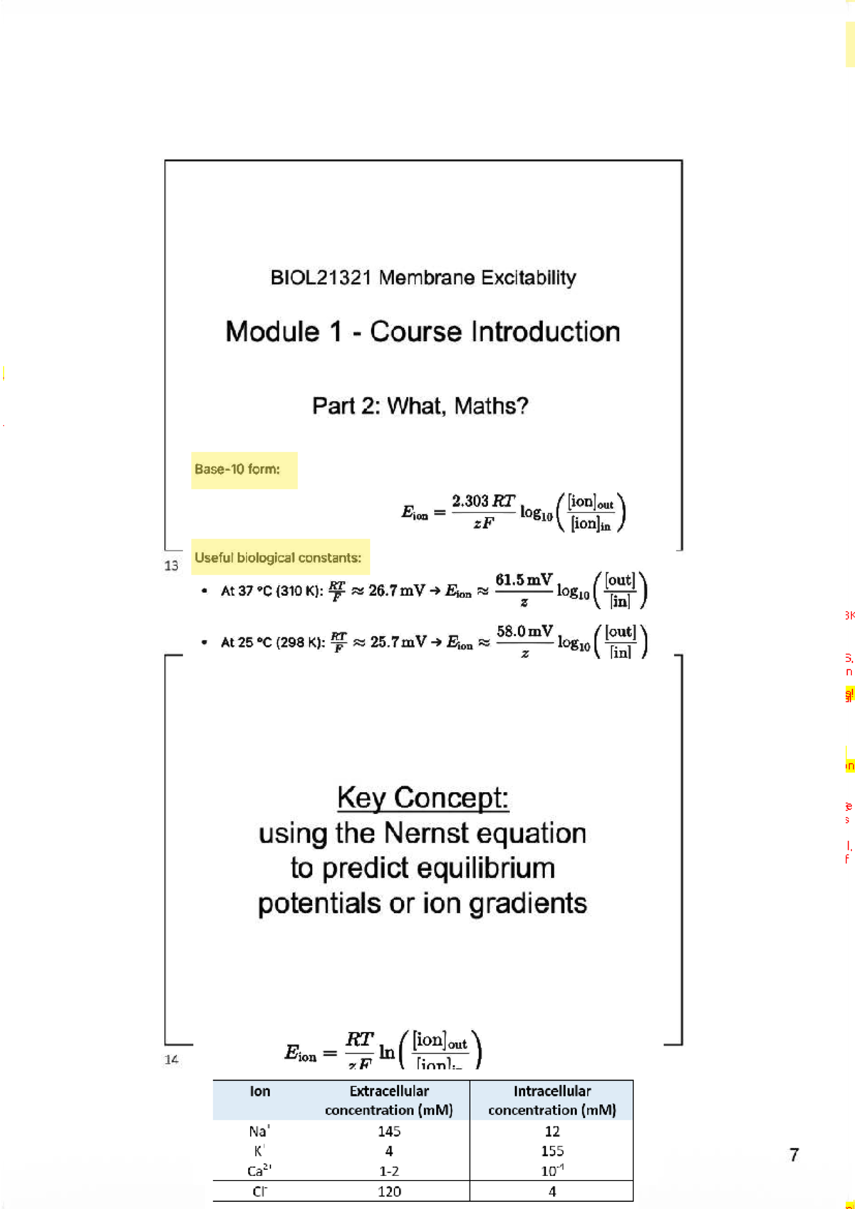 BIOL21321 - W1 - Nernst Equation and Equilibrium Potential Notes - Studocu