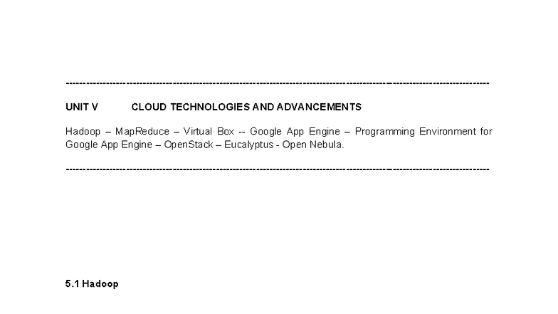 UNIT 5: Cloud Technologies - Hadoop, MapReduce, and VirtualBox Insights ...