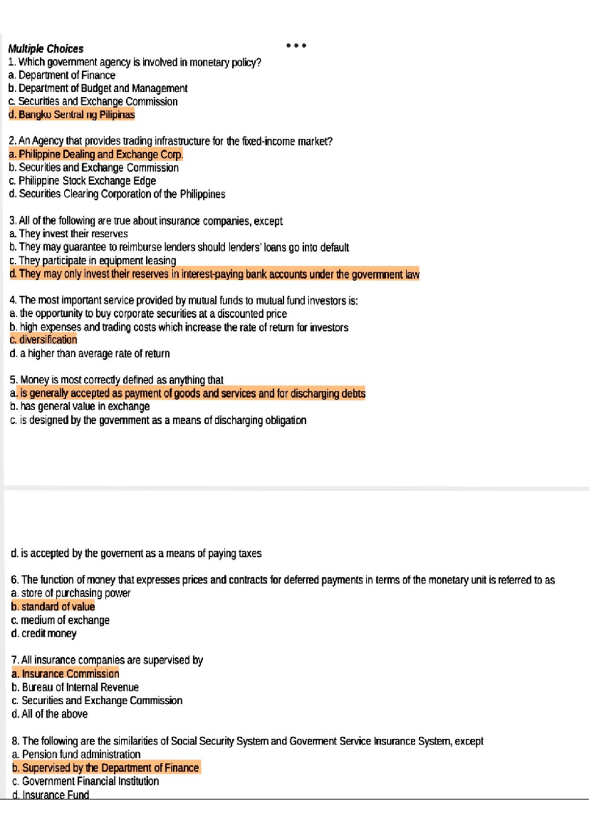 Finmar Assign - Multiple Choices 1. Which government agency is involved ...