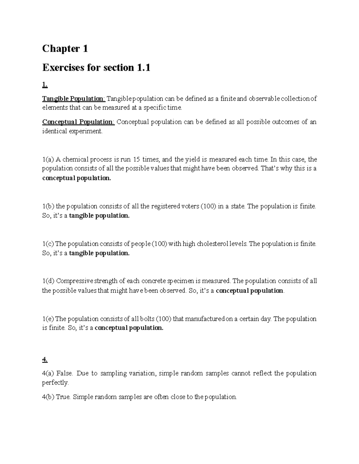 Chapter 1 Exercises Solutions for Statistics (Course Code: STAT101 ...