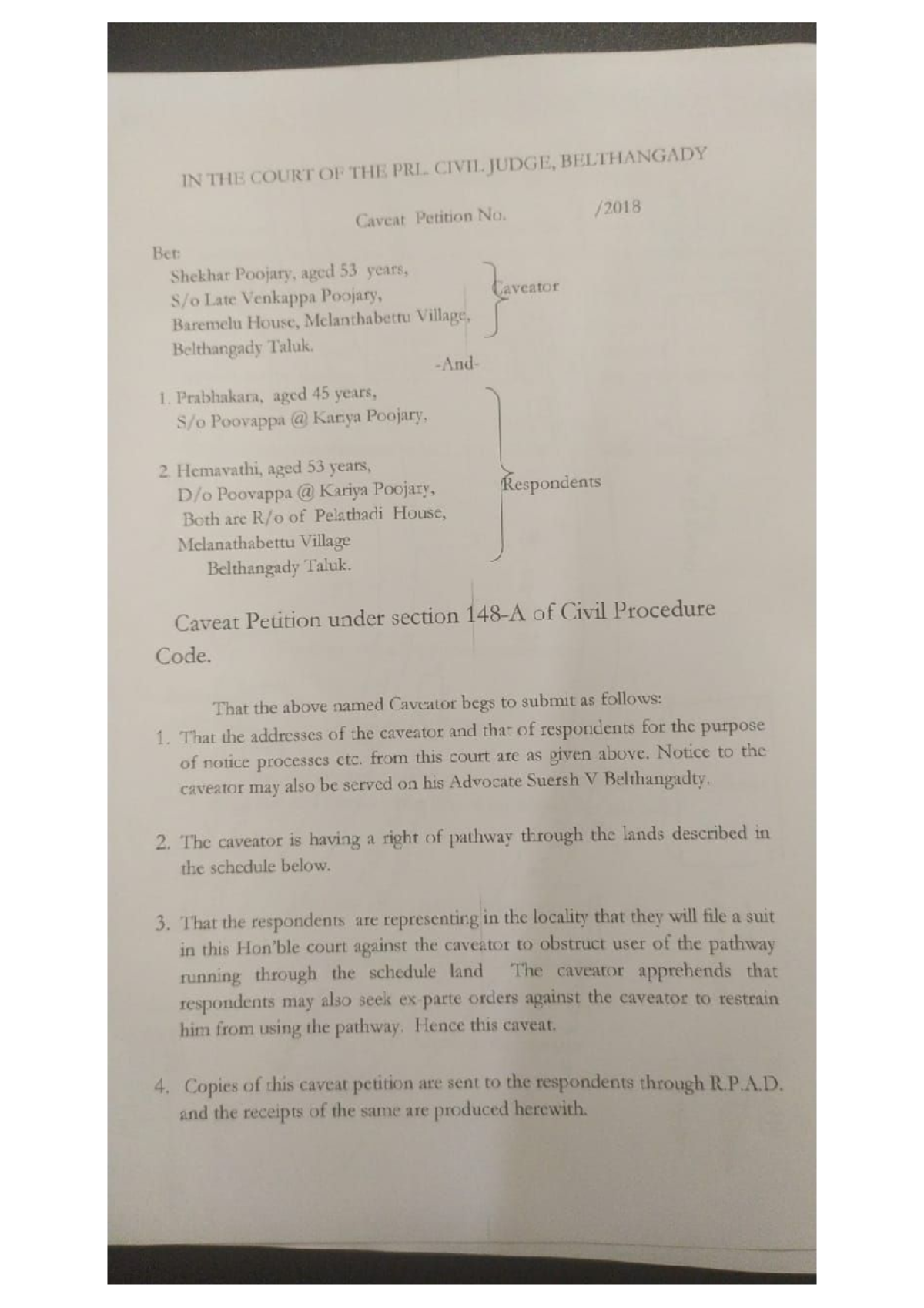 Caveat(sample) - Summary Constitution law - IN THE COURT OF THE PRL ...