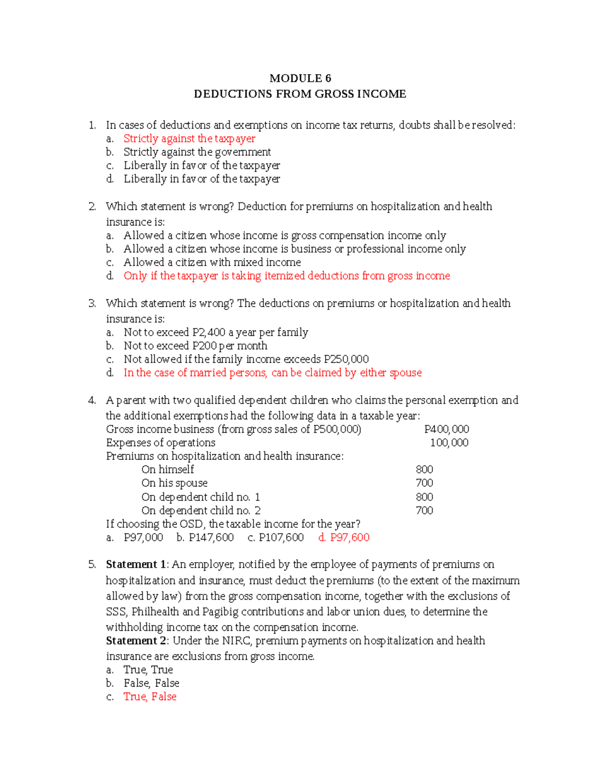 Module 6: Income Tax Deductions and Exemptions Explained - Studocu