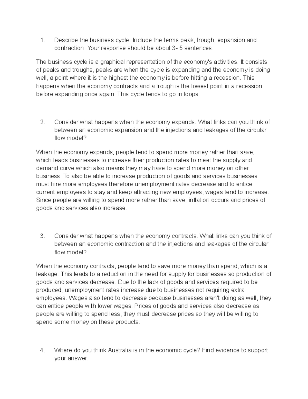 Business Cycle Analysis: Peak, Trough, Expansion & Contraction - Studocu
