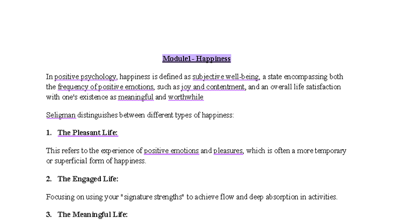 Module 1: Understanding Happiness in Positive Psychology (SEM 1) - Studocu