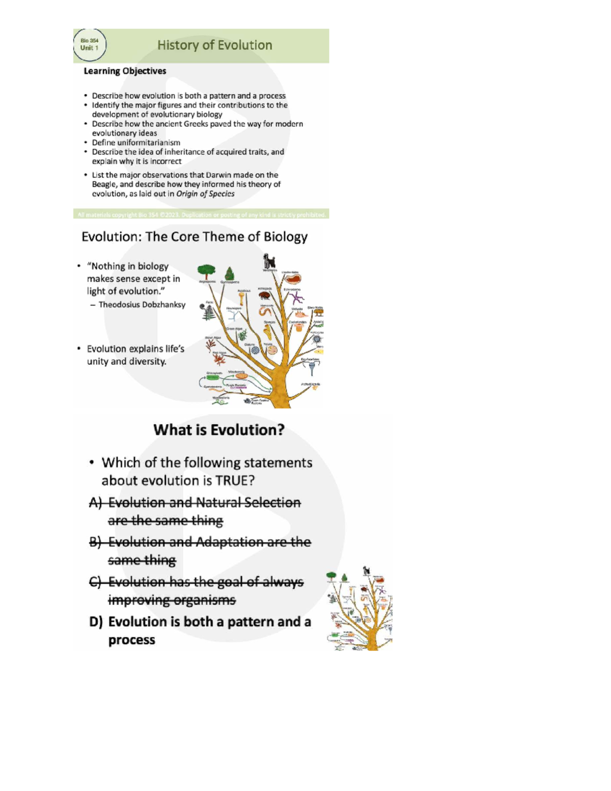 BIO 354 Unit 1: Evolution's History and Key Concepts - Studocu