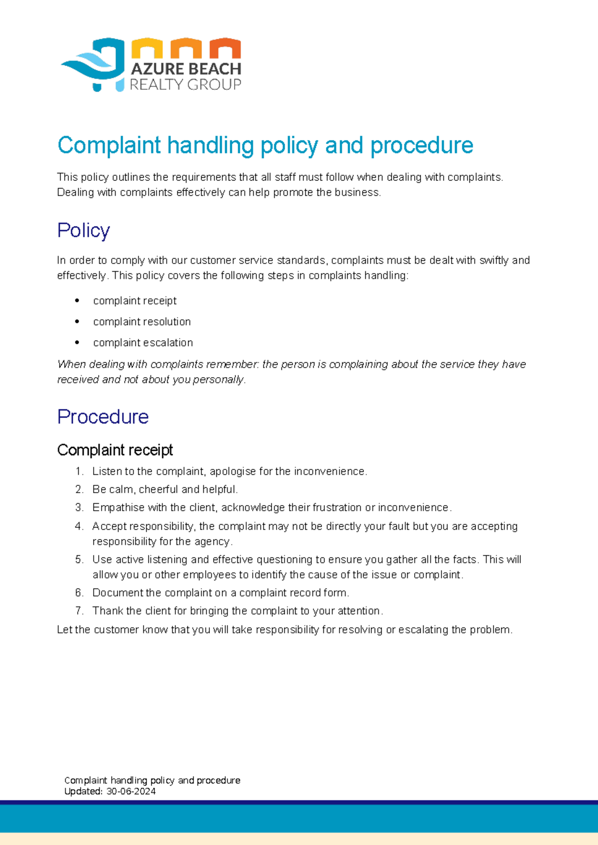 ABRG Complaint Handling Policy & Procedures Overview - Studocu