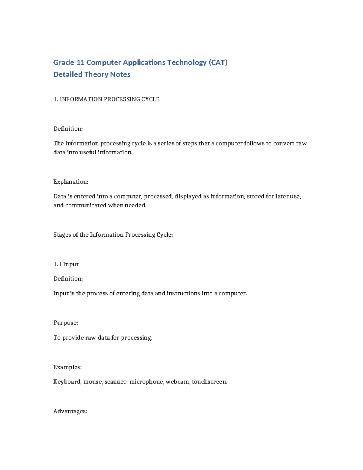 Grade 11 CAT Theory Notes: Understanding the Information Processing ...