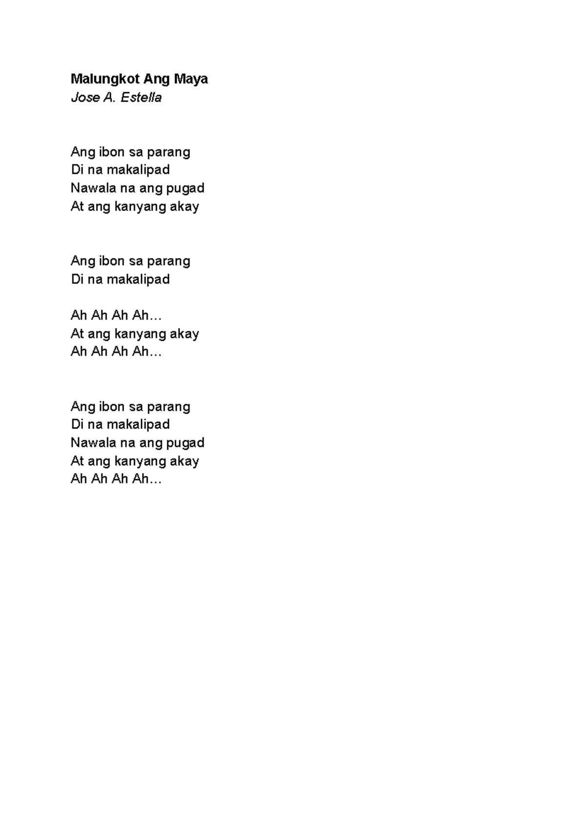 Malungkot ANG MAYA Lyrics - Bachelor of Music Education - Malungkot Ang ...