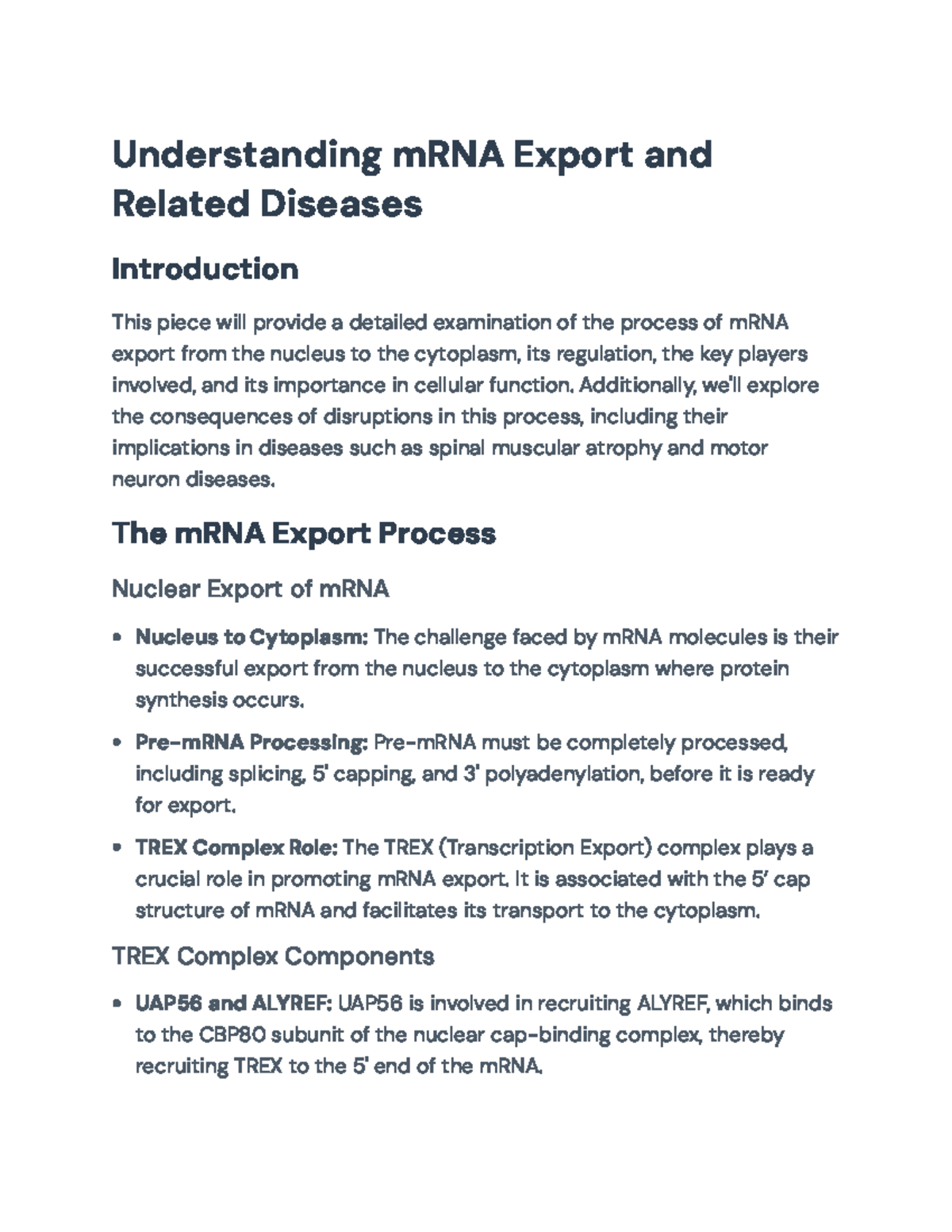 mRNA Export Mechanisms and Implications for Diseases (Biology 101 ...