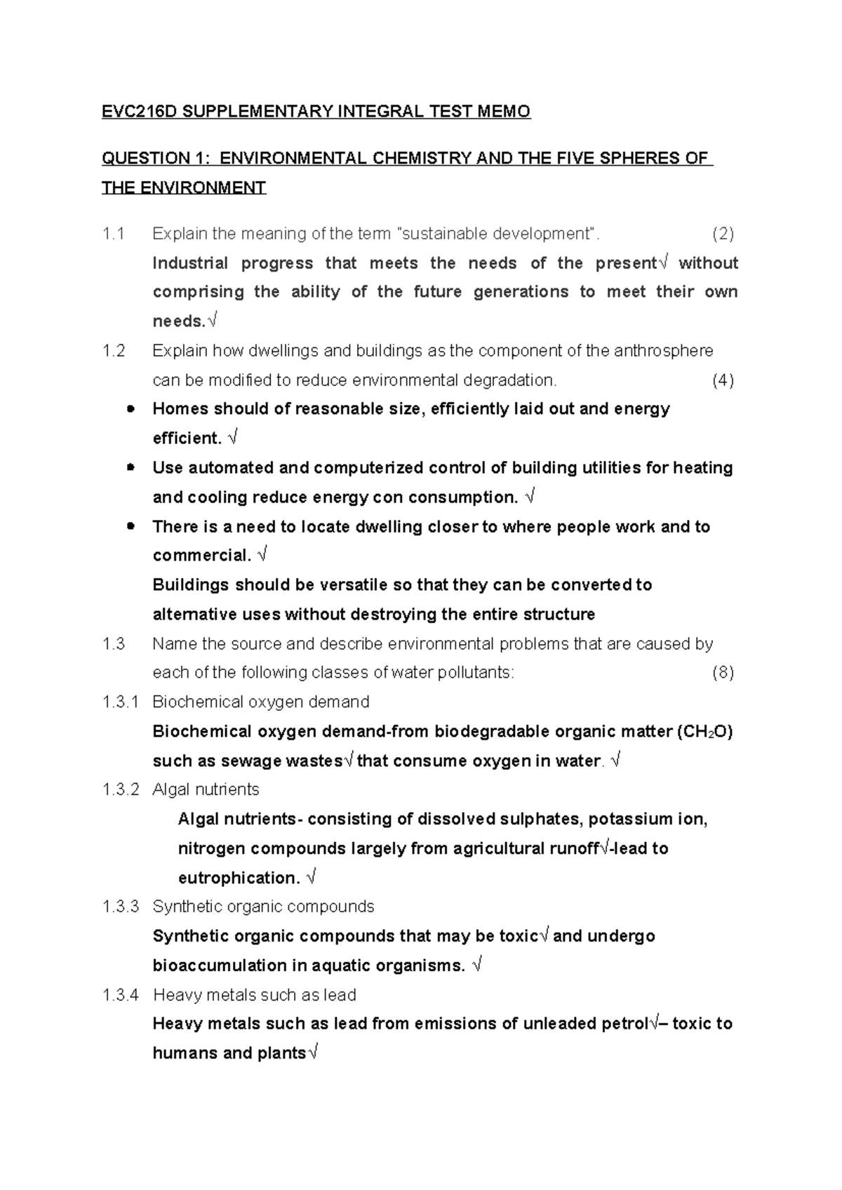 Supplementary Integral Test EVC216D MEMO - EVC216D SUPPLEMENTARY ...