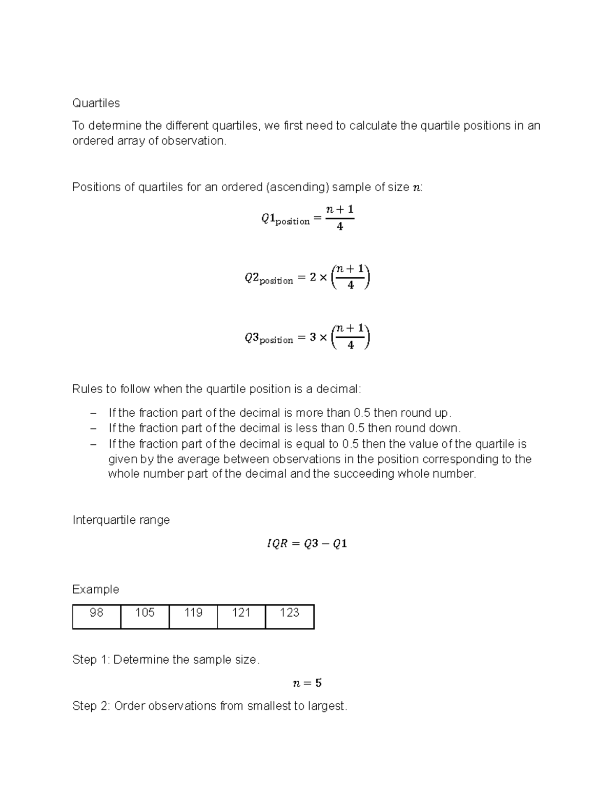 Calculation of quartiles - Quartiles To determine the different ...