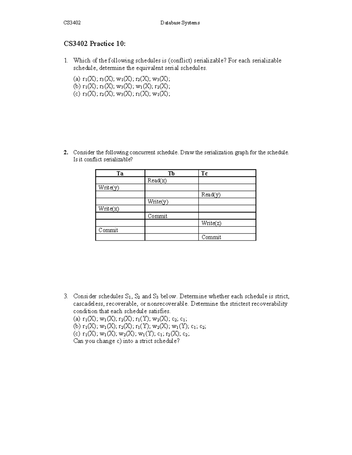 Practice 10 sol - 24/25 sem A tutorial - CS3402 Database Systems CS3402 Practice 10 : Which of ...