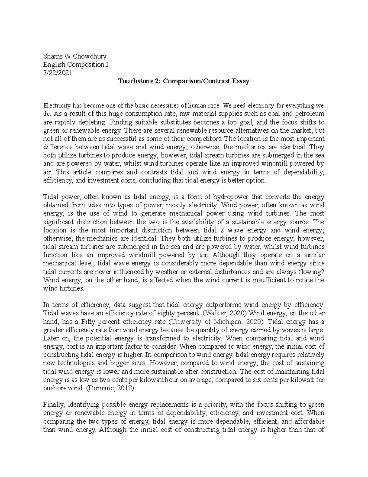 Touchstone 2.1 Comparison Contrast Essay - Shams W Chowdhury English ...