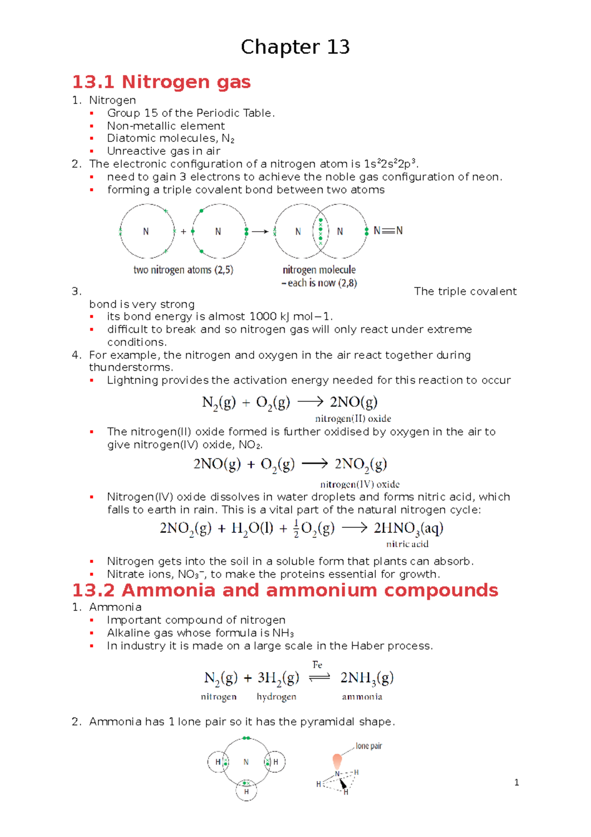 Che Chapter 13 Nitrogen and sulfur - 13 Nitrogen gas Nitrogen Group 15 ...
