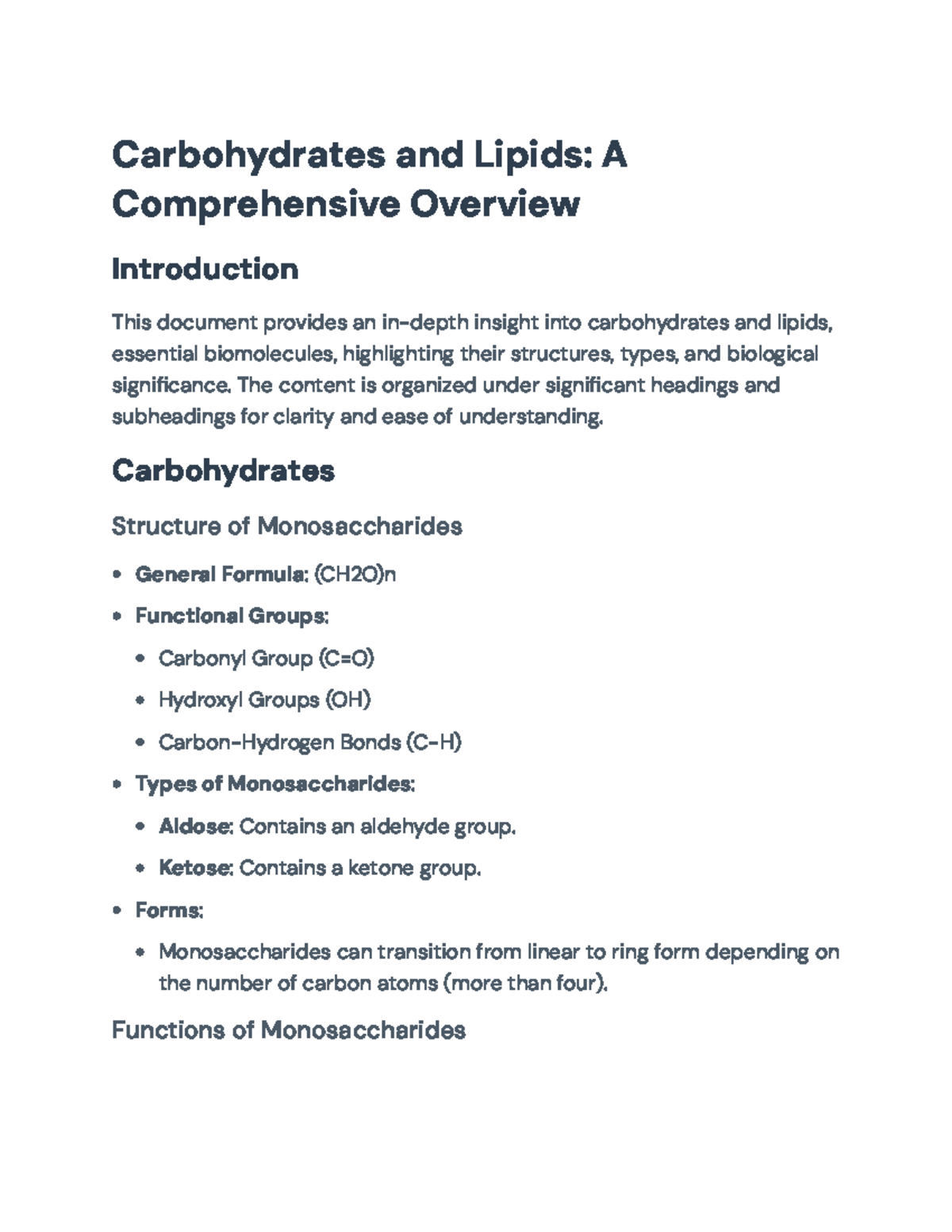 Biomolecules Overview: Carbohydrates and Lipids - Structures ...