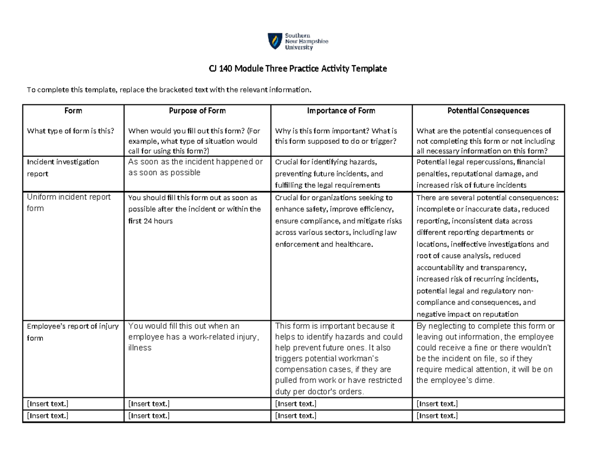 CJ 140 Module 3 Incident Report Form Guidelines - Studocu