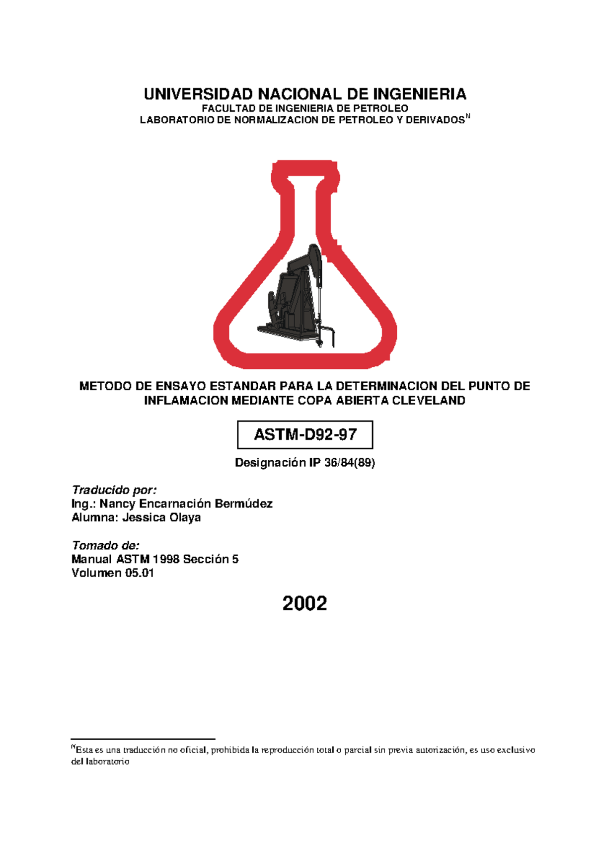 ASTM-D92 - Estándar para el Punto de Inflamación a Copa Abierta - Studocu