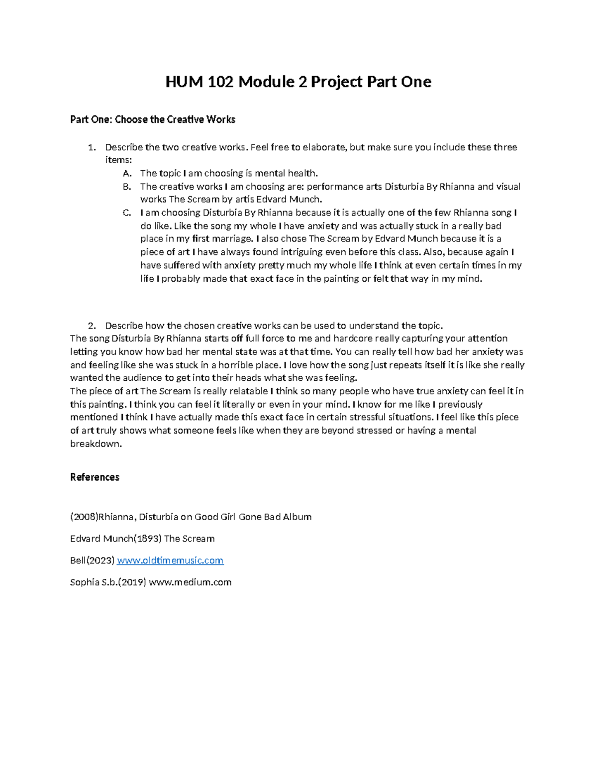 102mod2projectpart 1 - project - HUM 102 Module 2 Project Part One Part ...