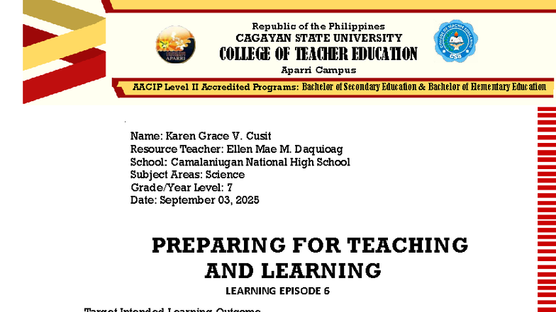 6. Preparing for Teaching and Learning: Episode 6 Insights - Studocu