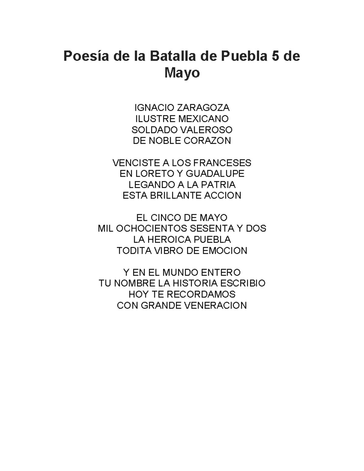 Poesía de la Batalla de Puebla 5 de Mayo - introduccion a materiales ...
