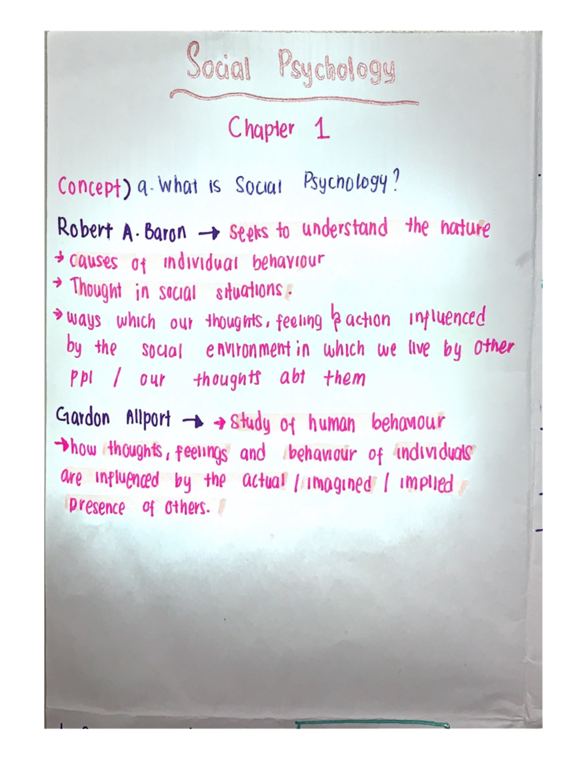 Chapter 1 LAW036 Notes - Social Psychology Chapter 1 Concept) a. what ...