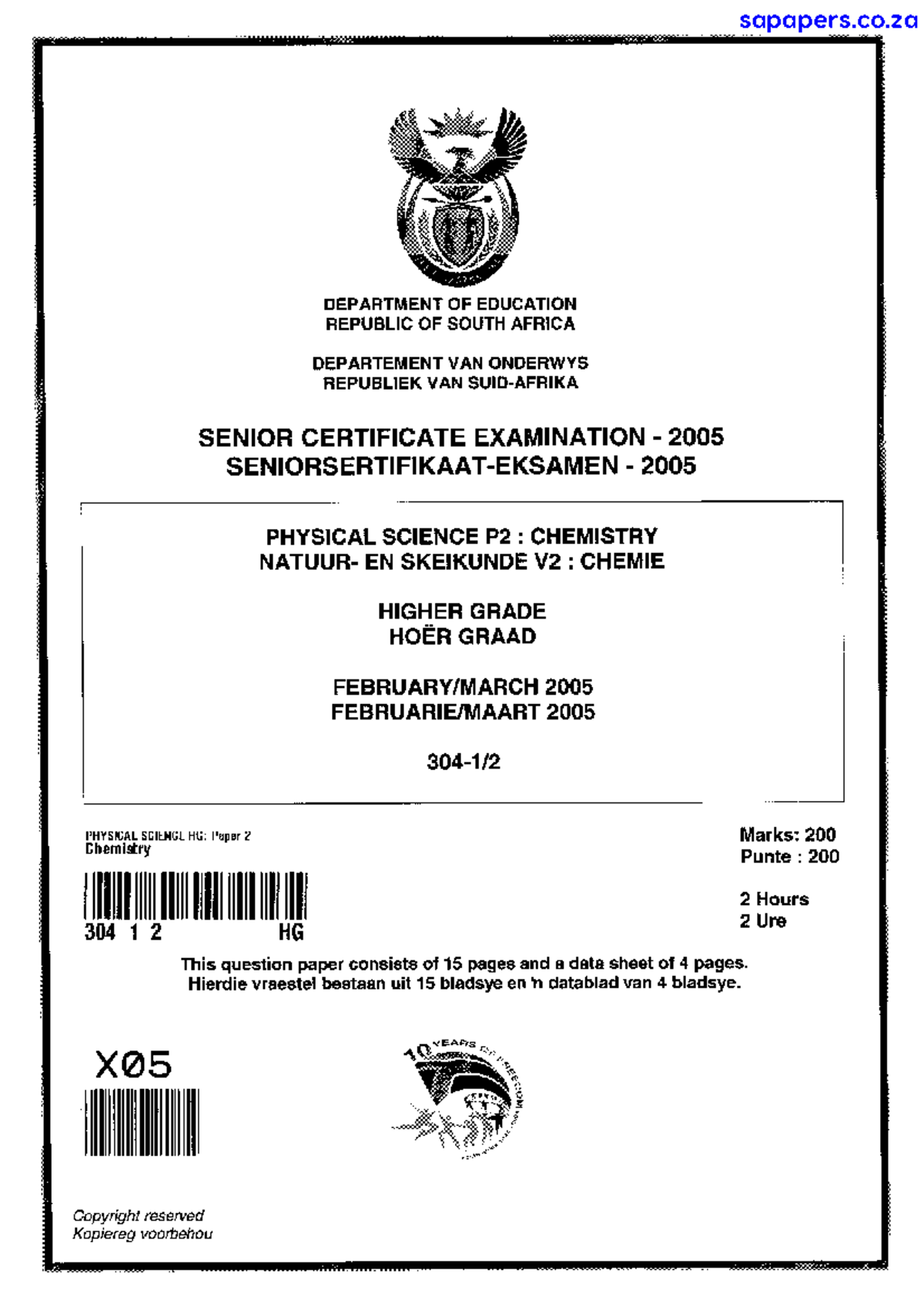 Physical Science P2 HG 2005 Final Exam Question Paper - Studocu