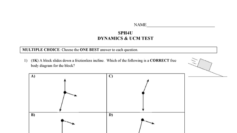 SPH4U DYNAMICS & UCM TEST 2023: MULTIPLE CHOICE QUESTIONS - Studocu
