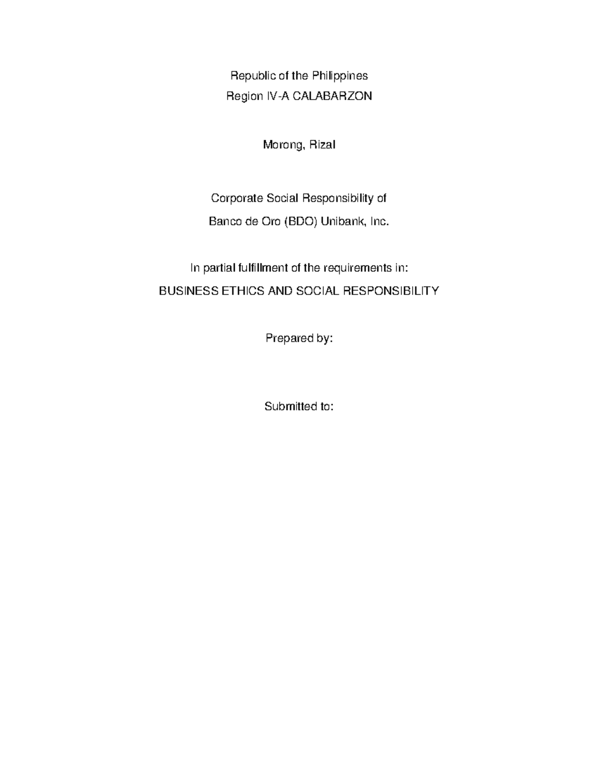 Corporate Social Responsibility Practices of Banco de Oro (BDO) - Studocu