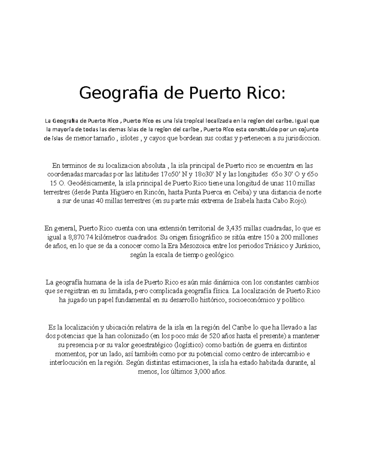 Geografia Humana De Puerto Rico