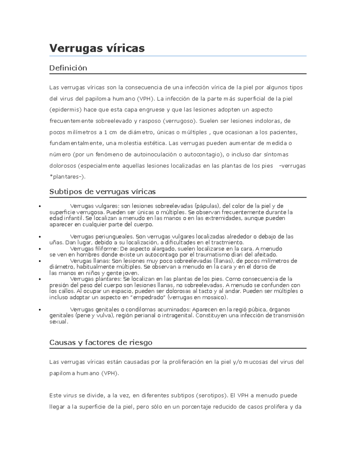 Verrugas Víricas: Definición, Tipos, Causas y Tratamiento - Studocu