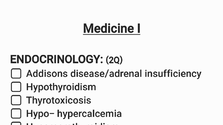 Medicine I & II: Key Topics in Endocrinology, Diabetes, and More - Studocu