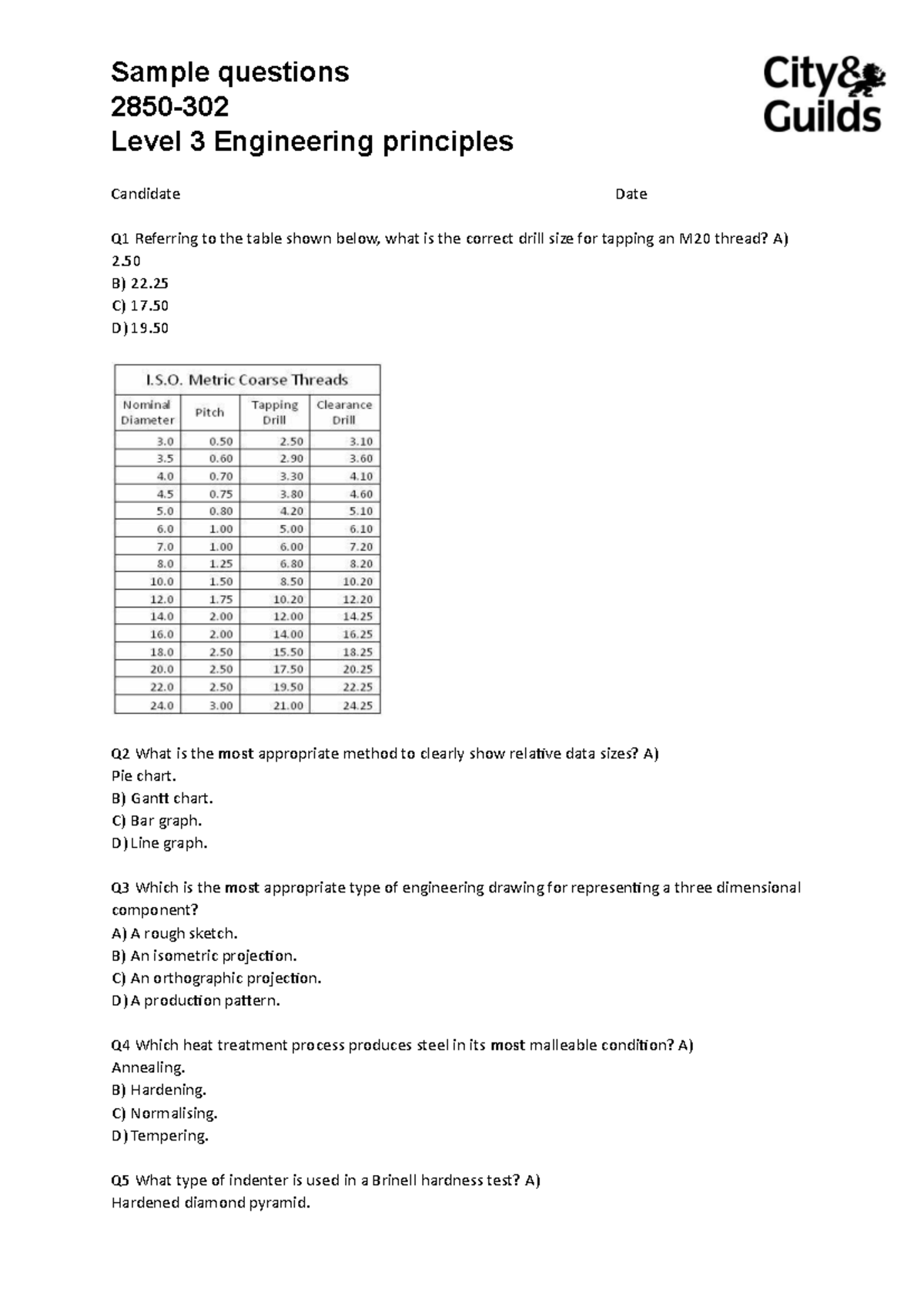 302 - Sample Questions for Level 3 Engineering Principles Exam - Studocu