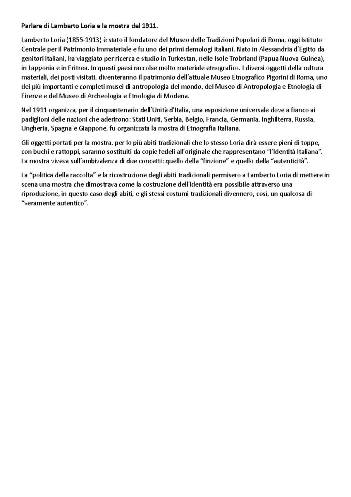 Parlare di Lamberto Loria e la mostra del 1911 - Lamberto Loria (1855 ...