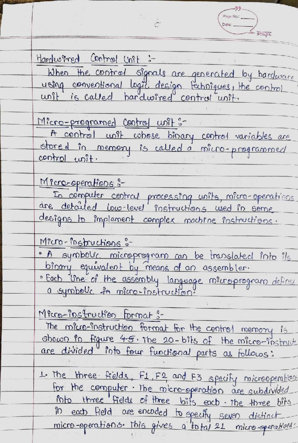 COA 101 - Hardwired Control Unit and Microprogrammed CU Notes - Studocu
