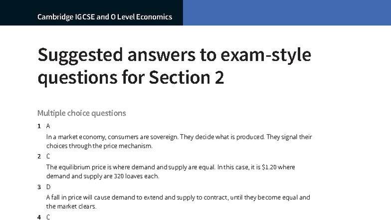 Cambridge IGCSE and O Level Economics Exam-Style Q&A for Section 2 ...