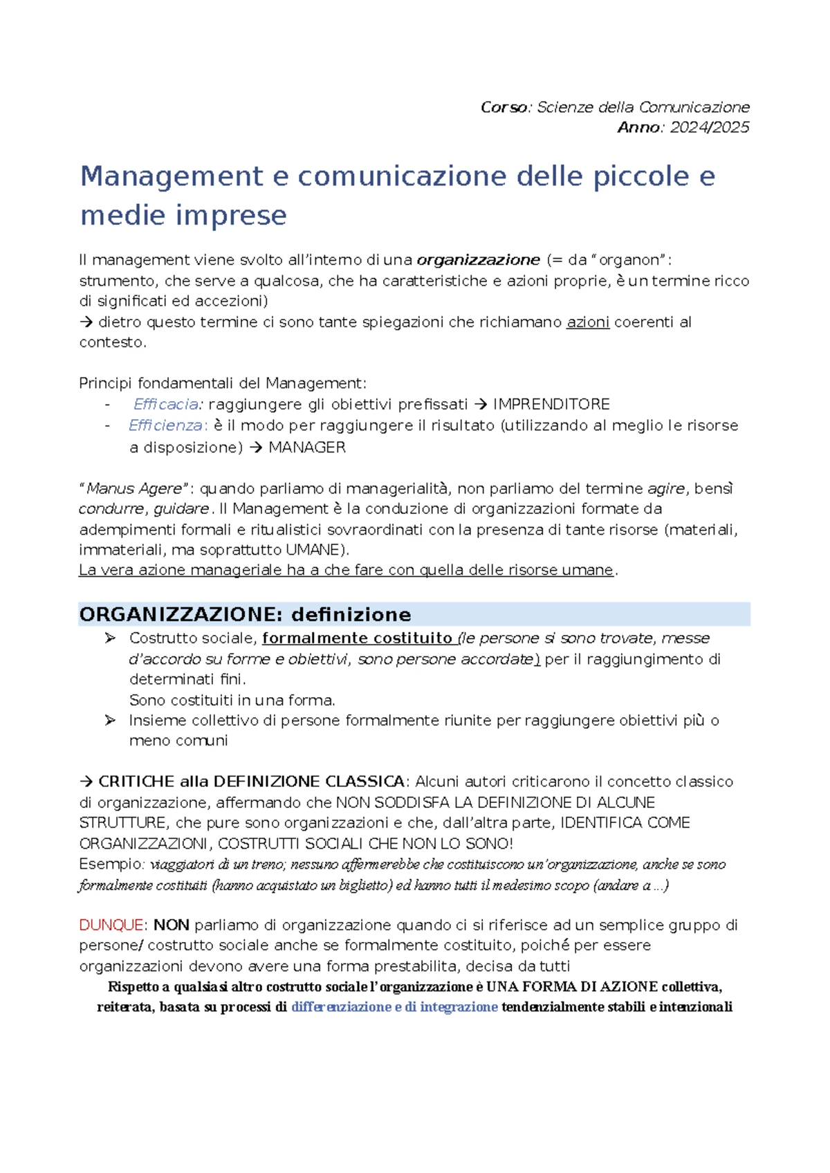 Management e Comunicazione nelle PMI - Corso di Organizzazione ...